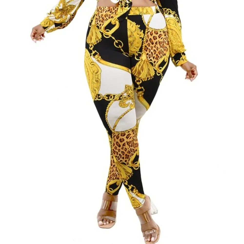 Pants & Jumpsuits | Brand New Plus Size Leggings Set Tassel Chain Print ...